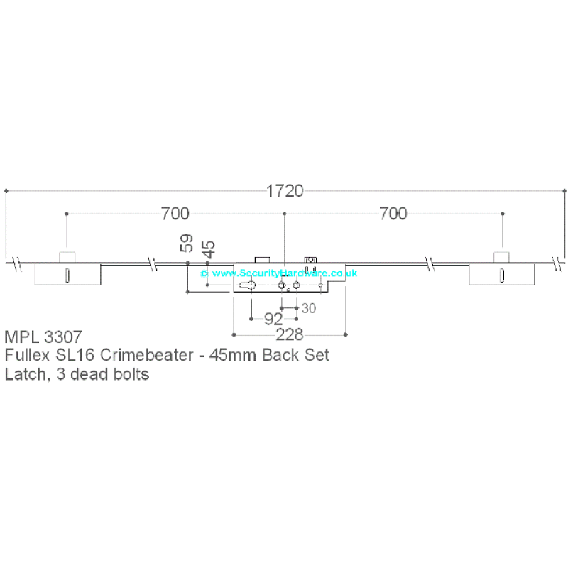 Fullex Crime Beater 3 Deadbolt 45mm Backset Multi Point Door Lock - Dual Spindle